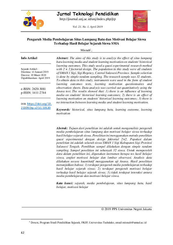 (PDF) Pengaruh Media Pembelajaran Situs Lumpang Batu dan Motivasi Belajar Terhadap Hasil Belajar ...