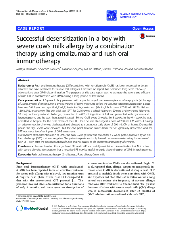 (PDF) Successful desensitization in a boy with severe cow's milk ...