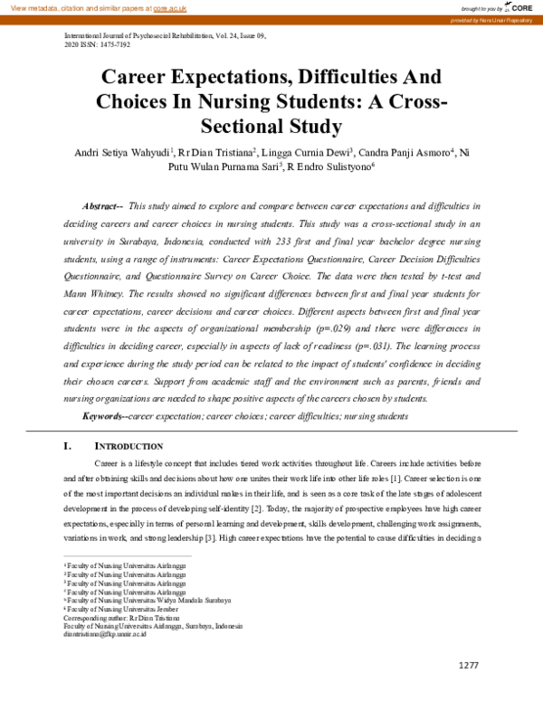 (PDF) Career Expectations, Difficulties AndChoices In Nursing Students ...