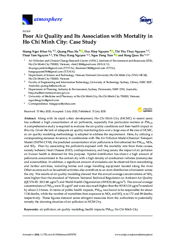 (PDF) Poor Air Quality and Its Association with Mortality in Ho Chi ...