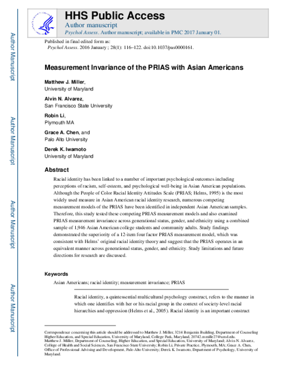(PDF) Measurement invariance of the people of Color Racial Identity ...