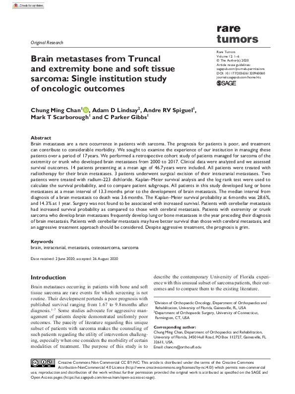 (PDF) Brain metastases from Truncal and extremity bone and soft tissue ...
