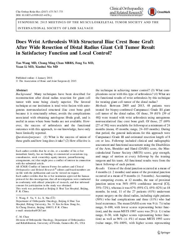 (PDF) Does Wrist Arthrodesis With Structural Iliac Crest Bone Graft ...