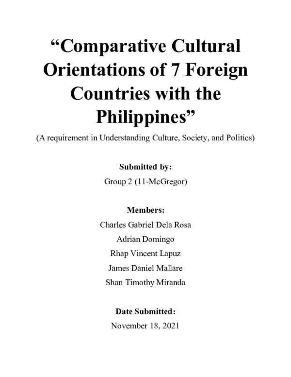 (DOC) "Comparative Cultural Orientations of 7 Foreign Countries with ...