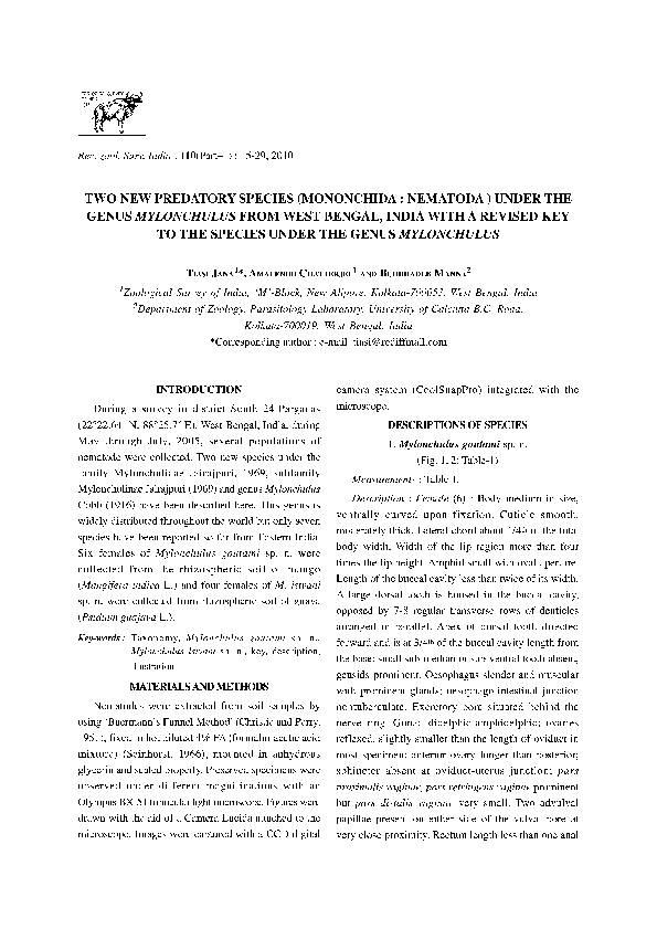 (PDF) Two New Predatory Species (Mononchida : Nematoda) under the Genus ...