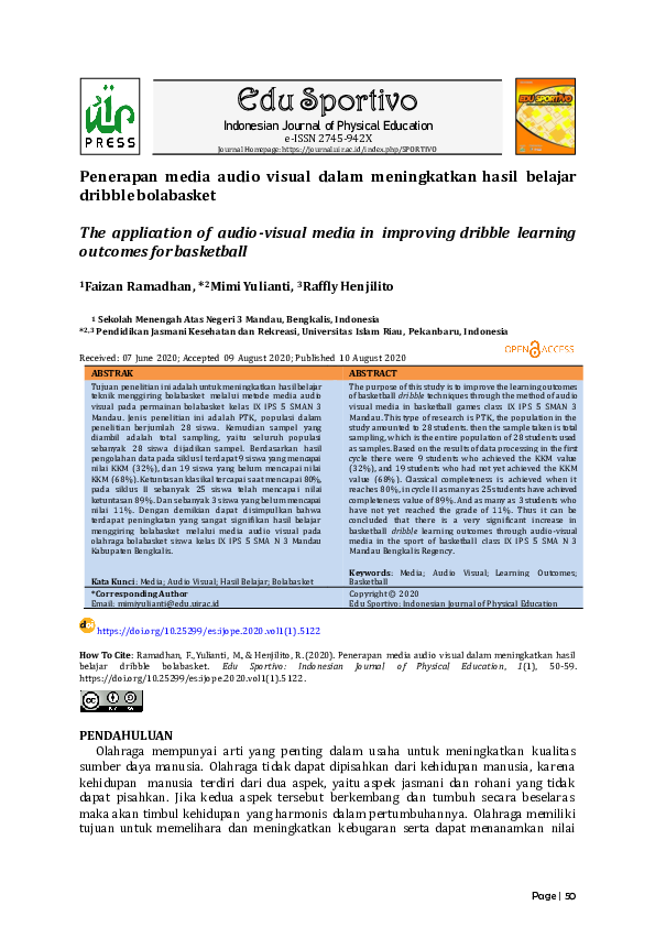 (PDF) Penerapan media audio visual dalam meningkatkan hasil belajar dribble bolabasket
