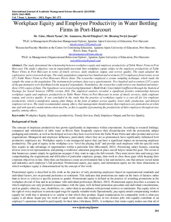 (PDF) Workplace Equity and Employee Productivity in Water Bottling ...