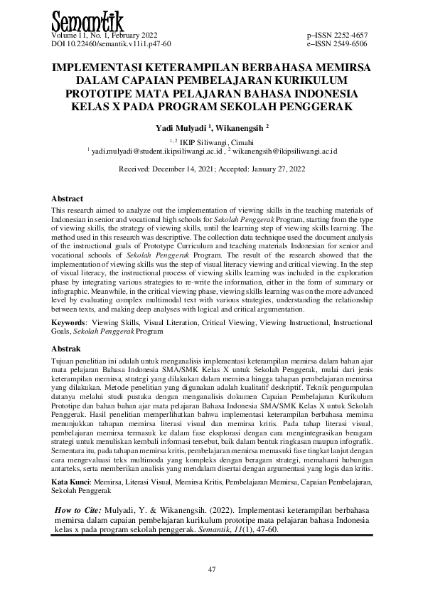 (PDF) Implementasi Keterampilan Berbahasa Memirsa Dalam Capaian Pembelajaran Kurikulum Prototipe ...