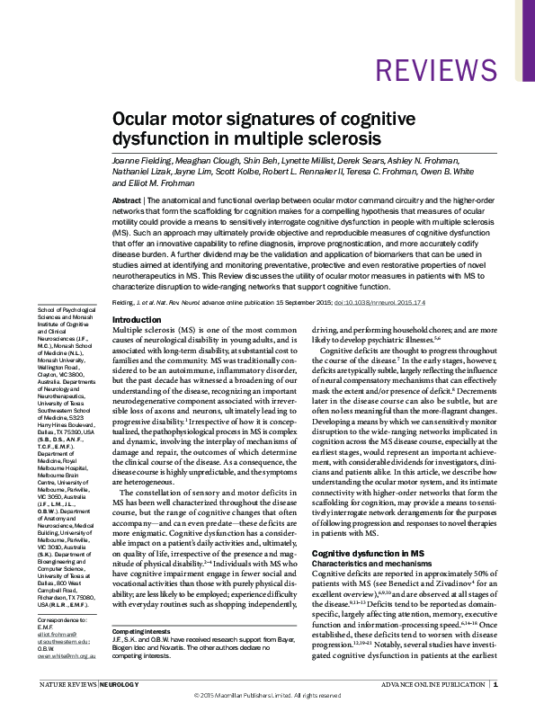 (PDF) Ocular motor signatures of cognitive dysfunction in multiple ...