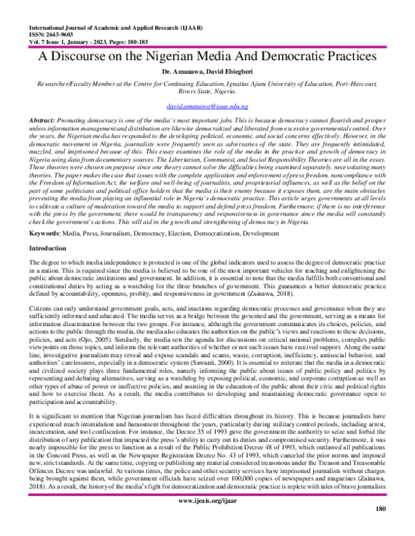 (PDF) A Discourse on the Nigerian Media And Democratic Practices