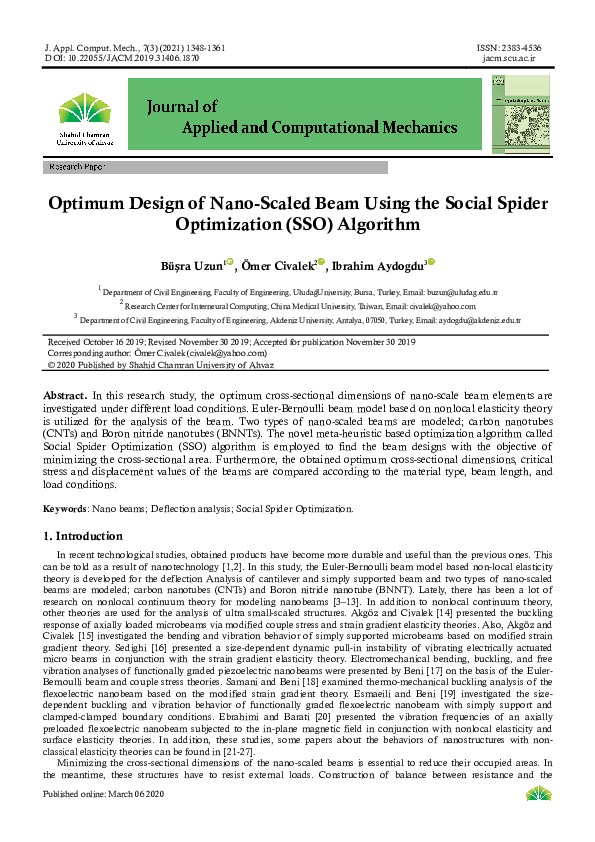 (PDF) Optimum Design of Nano-Scaled Beam Using the Social Spider Optimization (SSO) Algorithm