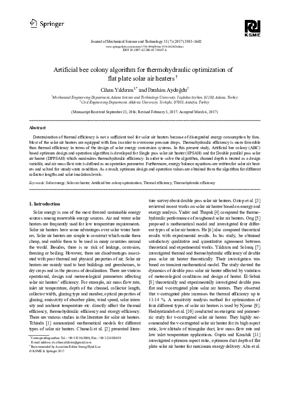 (PDF) Artificial bee colony algorithm for thermohydraulic optimization of flat plate solar air ...