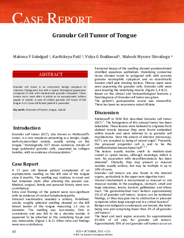 Pdf Granular Cell Tumor Of Tongue Dr Vidya Gowdappa Doddawad Jssdch