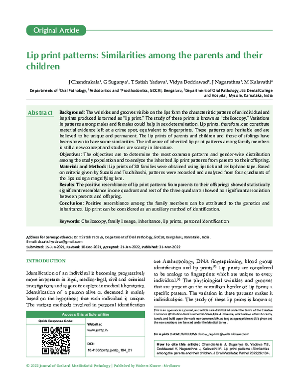 (PDF) Lip print patterns: Similarities among the parents and their children