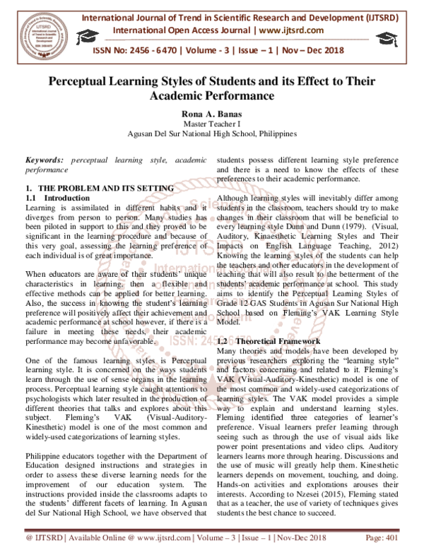 (PDF) Perceptual Learning Styles of Students and its Effect to Their Academic Performance