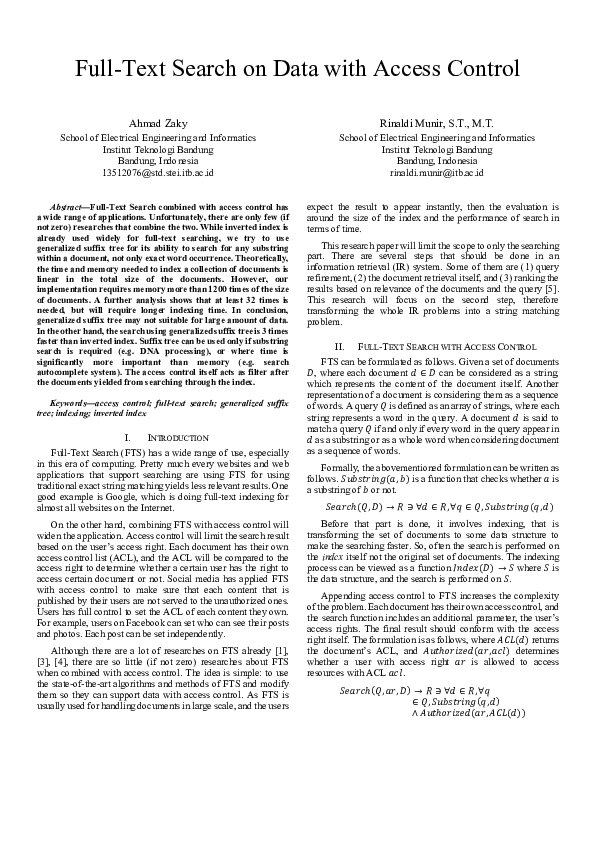 Pdf Full Text Search On Data With Access Control Using Generalized Suffix Tree