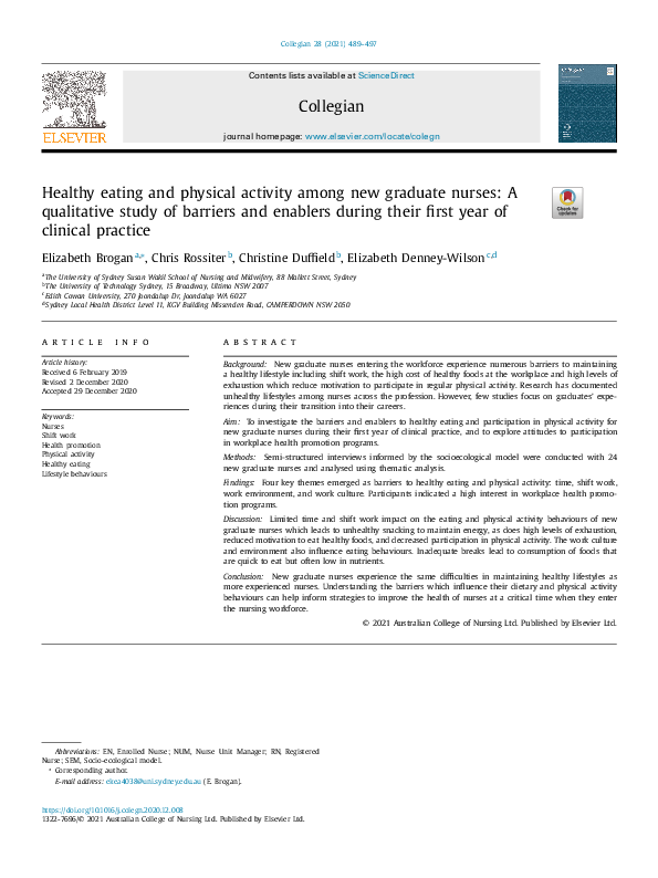 (PDF) Healthy eating and physical activity among new graduate nurses: A qualitative study of ...