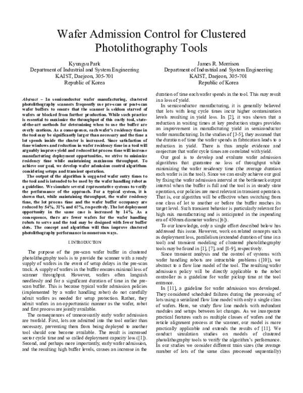 (PDF) Wafer admission control for clustered photolithography tools