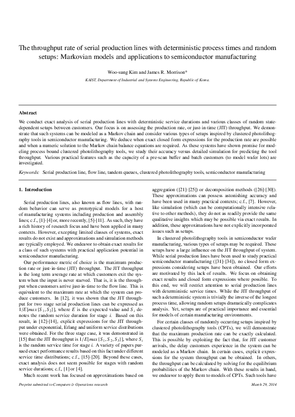 Pdf The Throughput Rate Of Serial Production Lines With Deterministic Process Times And Random