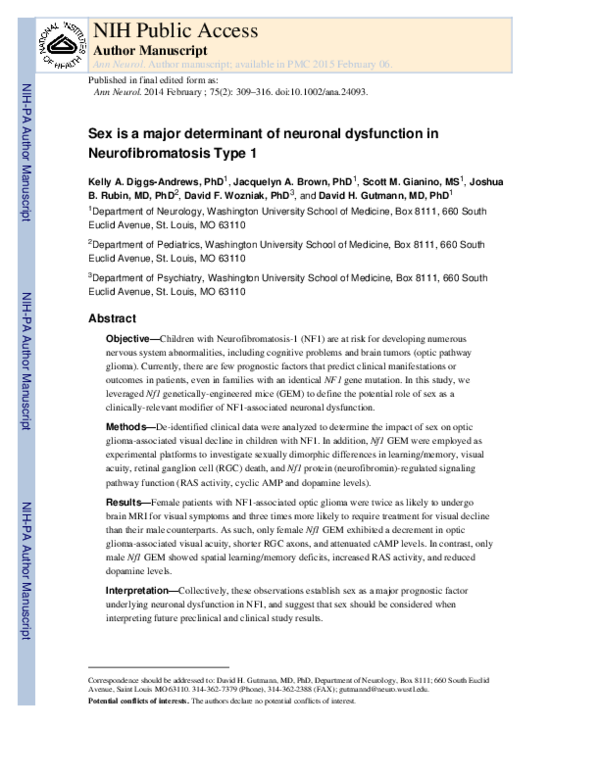 Pdf Sex Is A Major Determinant Of Neuronal Dysfunction In