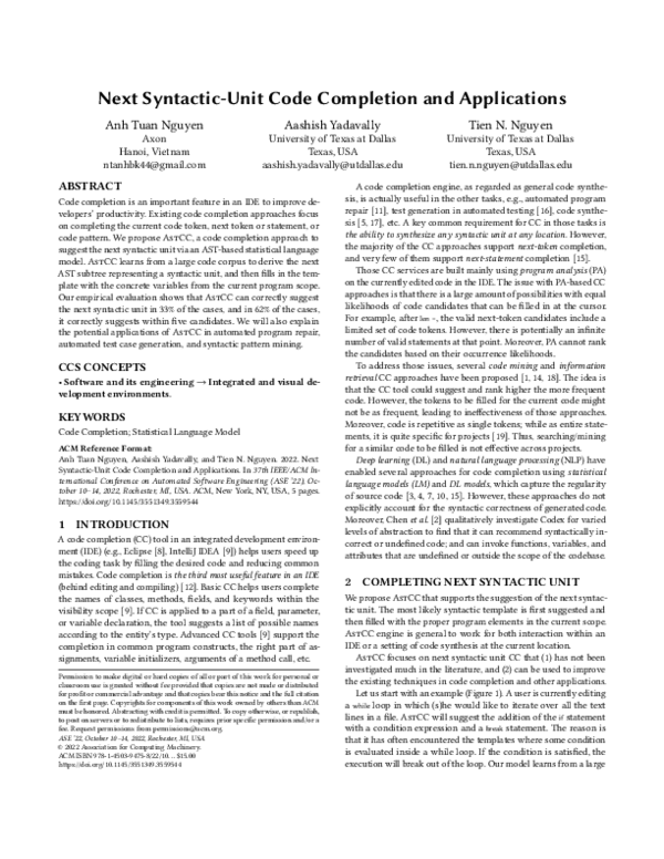 (PDF) Next Syntactic-Unit Code Completion and Applications