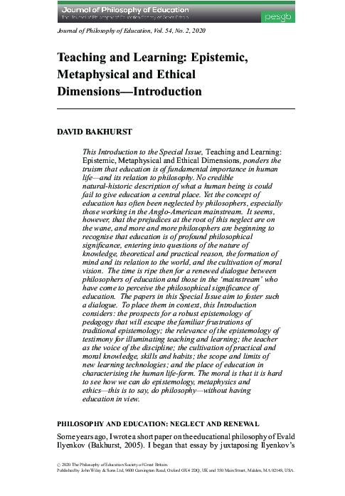 (PDF) Teaching and Learning: Epistemic, Metaphysical and Ethical ...