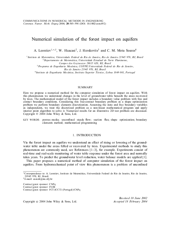 (PDF) Numerical simulation of the forest impact on aquifers