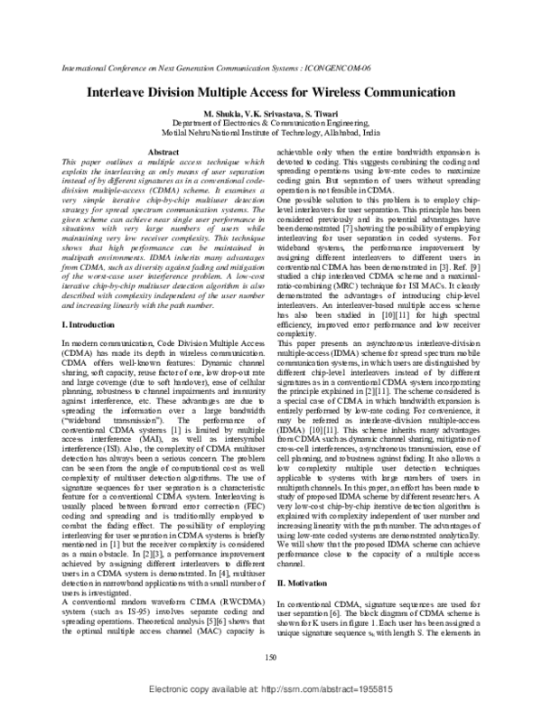 (PDF) Interleave Division Multiple Access for Wireless Communication | Manoj K. Shukla ...