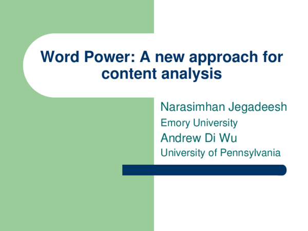 (PDF) Word power: A new approach for content analysis