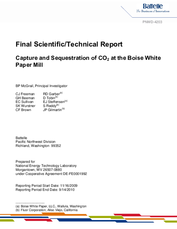 (PDF) Capture and Sequestration of CO2 at the Boise White Paper Mill