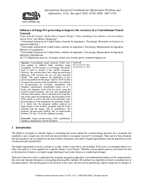 (PDF) Influence of Image Pre-processing to Improve the Accuracy in a Convolutional Neural Network