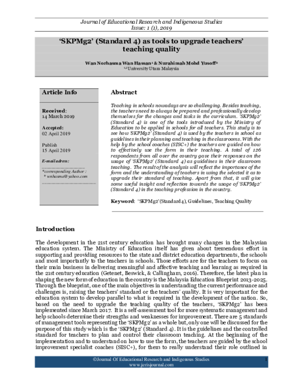 (PDF) ‘SKPMg2’ (Standard 4) as tools to upgrade teachers’teaching quality