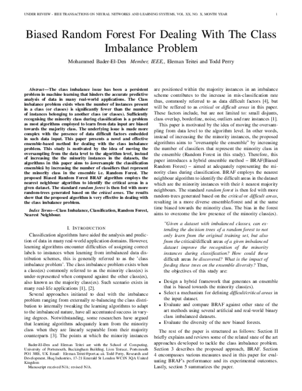 (PDF) Biased Random Forest For Dealing With the Class Imbalance Problem