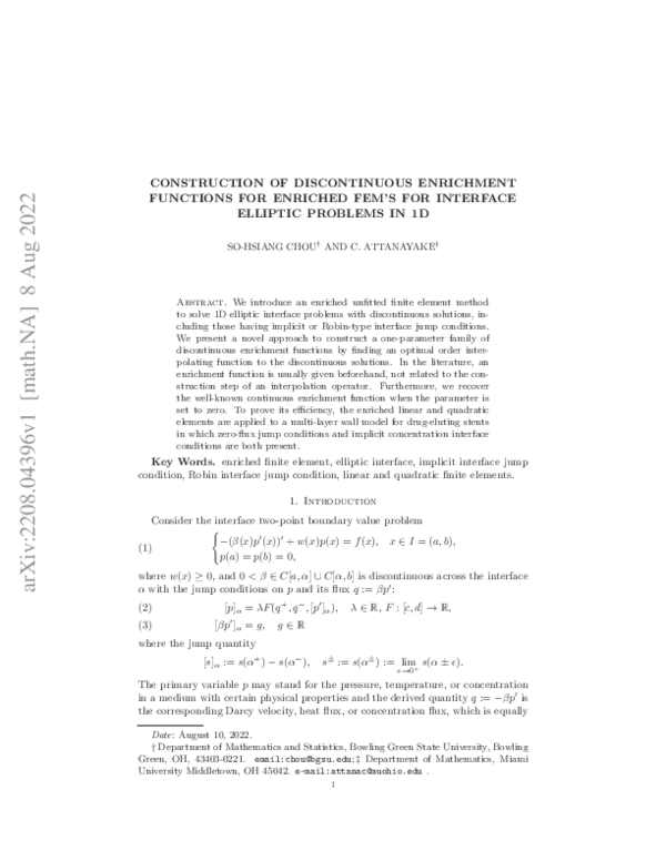 (PDF) Construction of Discontinuous Enrichment Functions for Enriched FEM's for Interface ...