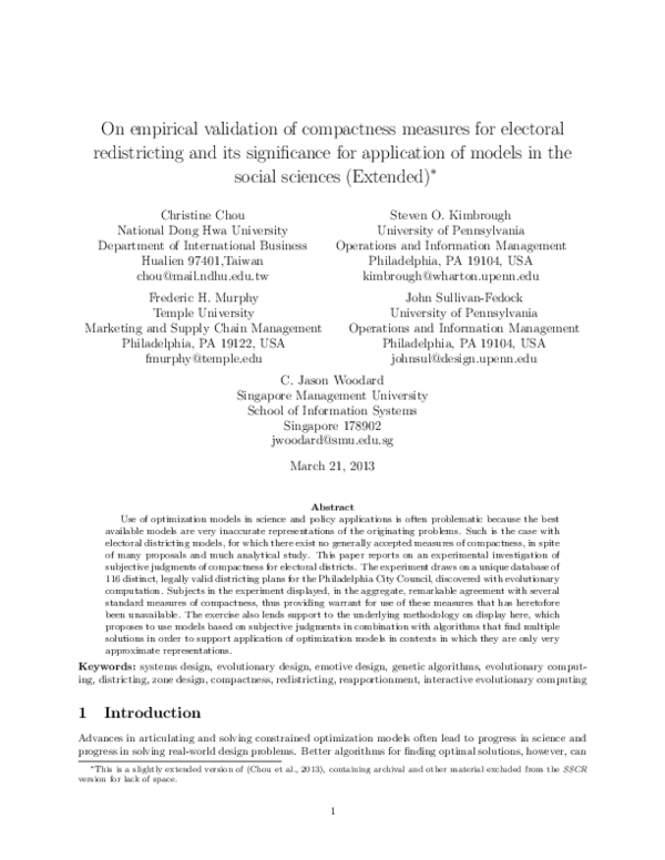 Pdf On Empirical Validation Of Compactness Measures For Electoral Redistricting And Its