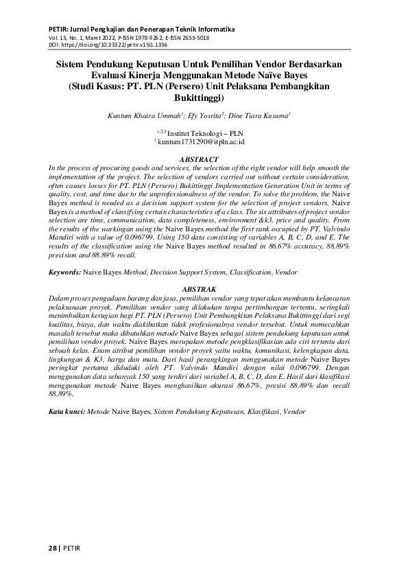 (PDF) Sistem Pendukung Keputusan Untuk Pemilihan Vendor Berdasarkan Evaluasi Kinerja Menggunakan ...