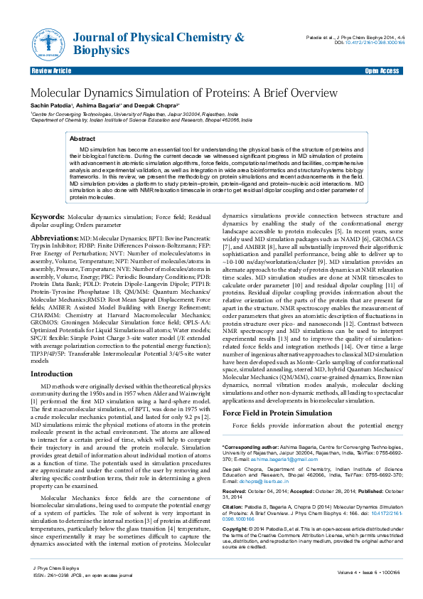 (PDF) Molecular Dynamics Simulation of Proteins: A Brief Overview