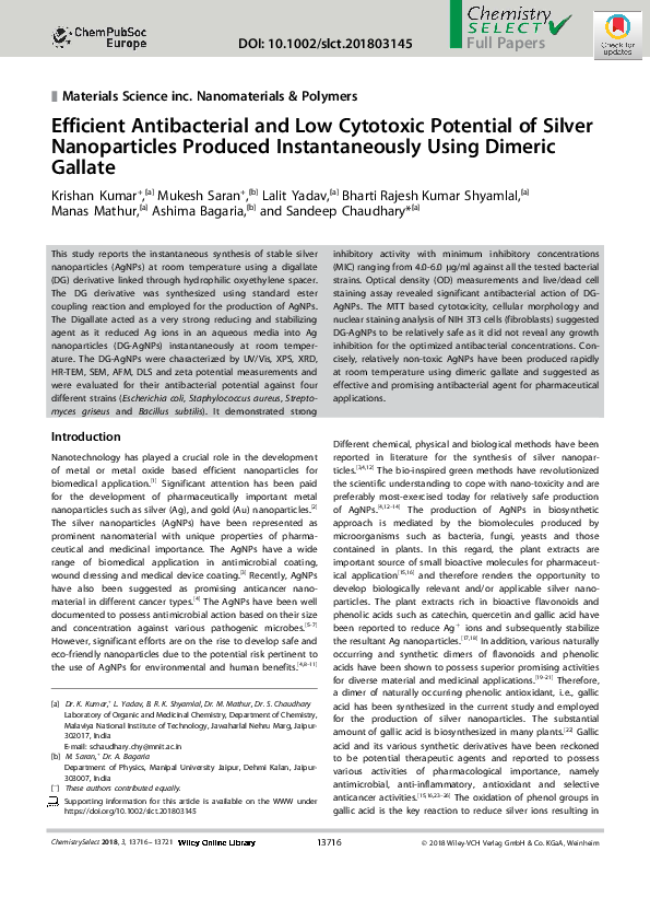 (PDF) Efficient Antibacterial and Low Cytotoxic Potential of Silver ...