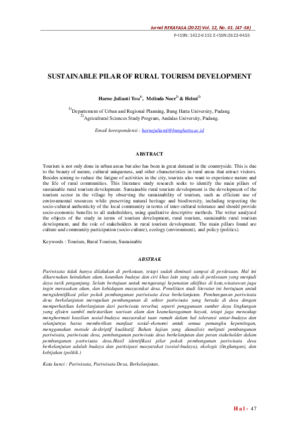 (PDF) Sustainable Pilar Of Rural Tourism Development