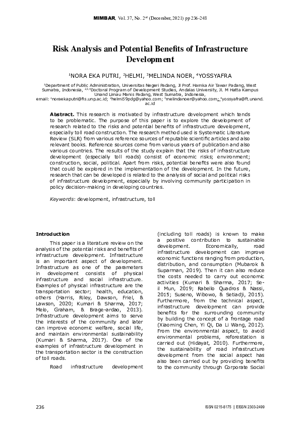 (PDF) Risk Analysis and Potential Benefits of Infrastructure Development