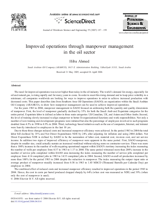 (PDF) Improved operations through manpower management in the oil sector