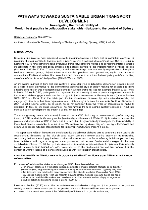 (PDF) Pathways towards Sustainable Urban Transport Development ...