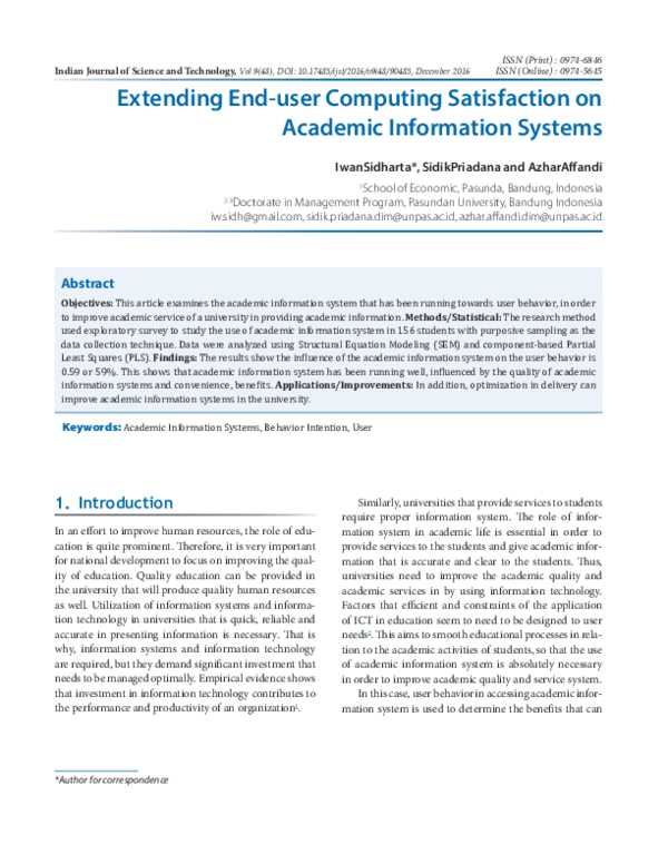 Pdf Extending End User Computing Satisfaction On Academic Information Systems