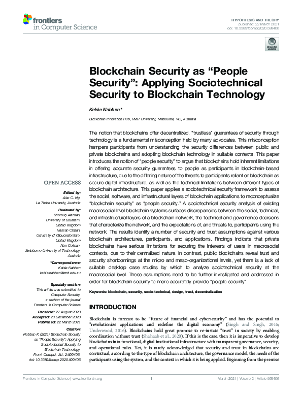 (PDF) Blockchain Security as “People Security”: Applying Sociotechnical Security to Blockchain ...
