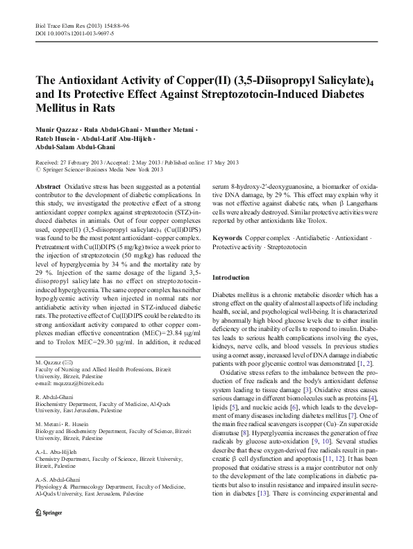 Pdf The Antioxidant Activity Of Copper Ii 3 5 Diisopropyl Salicylate 4 And Its Protective