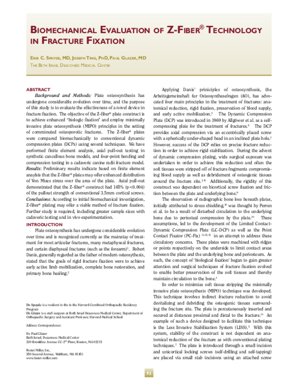 (PDF) Biomechanical Evaluation of Z-Fiber® Technology in Fracture Fixation