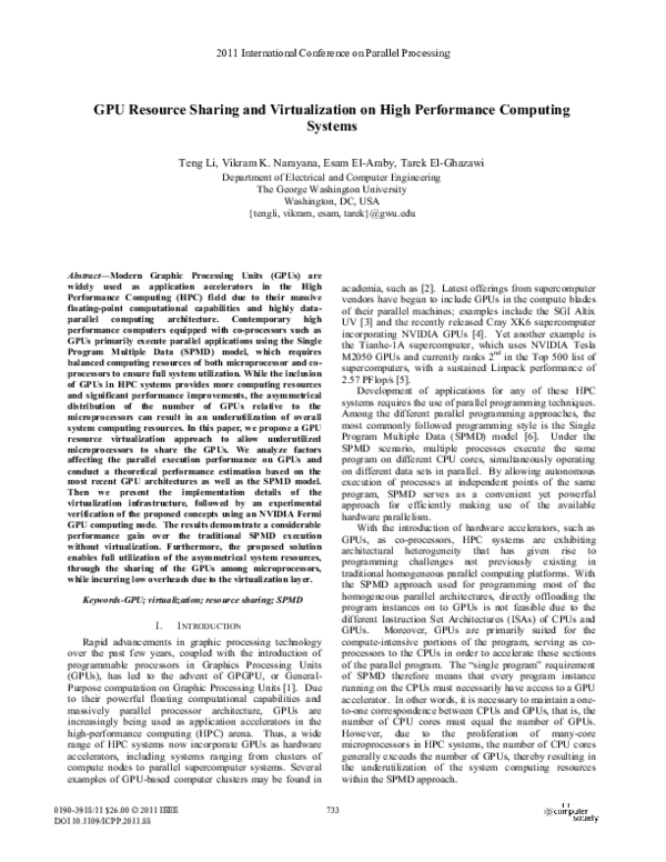 (PDF) GPU Resource Sharing and Virtualization on High Performance Computing Systems