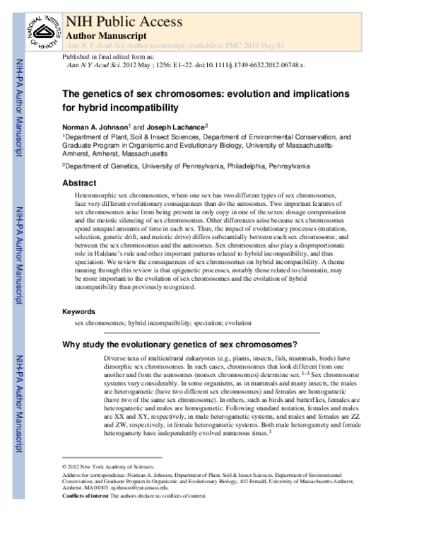 (PDF) The genetics of sex chromosomes: evolution and implications for ...
