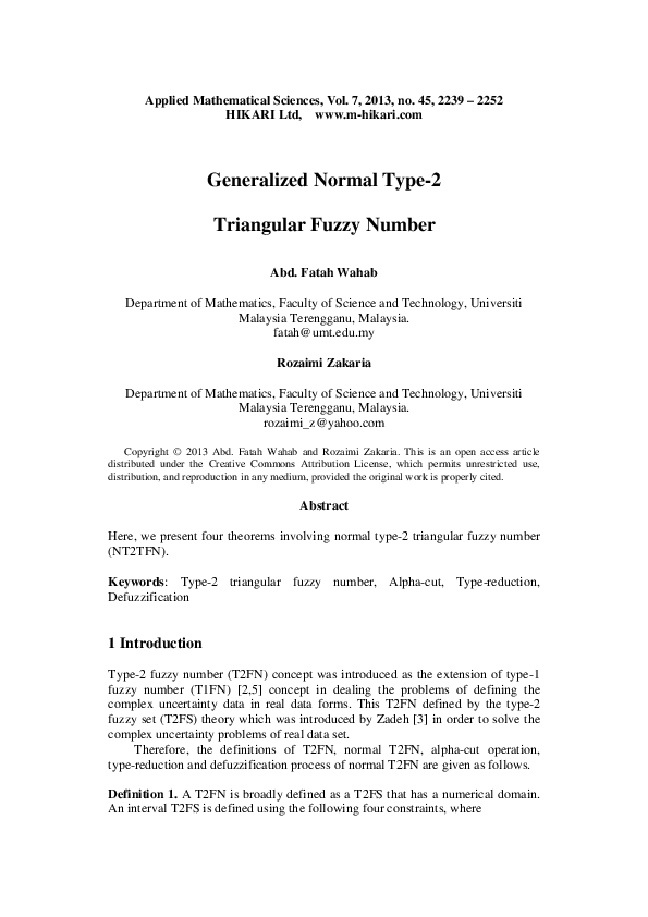 Pdf Generalized Normal Type 2 Triangular Fuzzy Number Abd Fatah