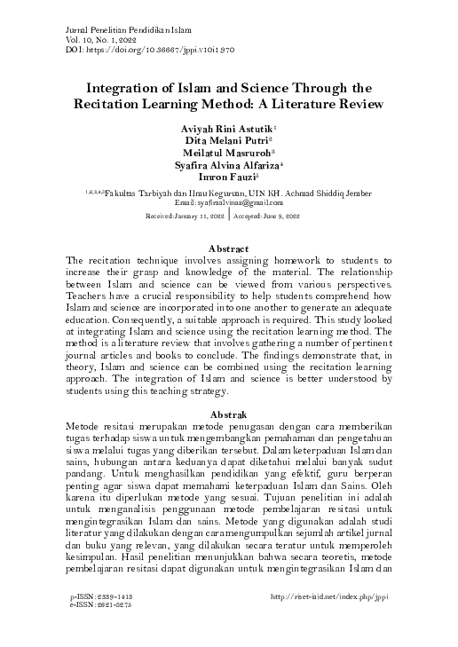 (PDF) Integration of Islam and Science Through the Recitation Learning ...